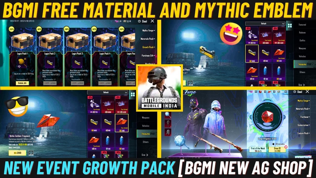 🔥BGMI Free Material | BGMI Mythic Emblem & Growth Pack | Mini Material ...