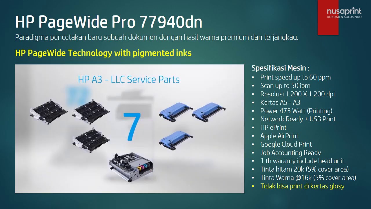Spesifikasi HP PageWide Pro 77940dn - YouTube