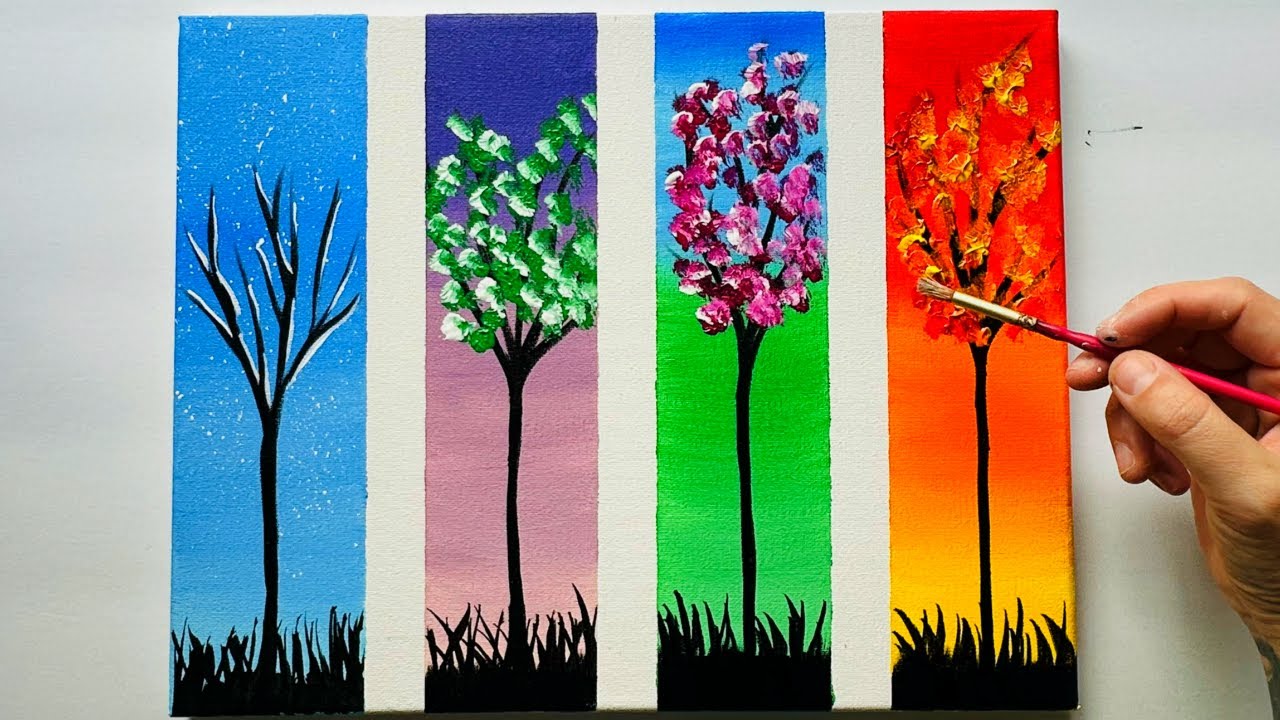 FOUR SEASONS Easy Acrylic For Beginners Step By Step Satisfying Art ...