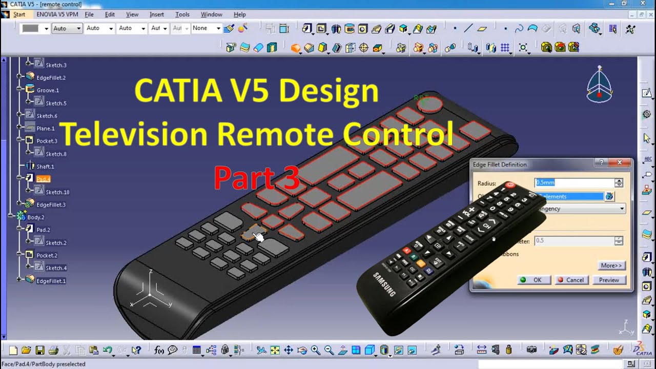 CATIA V5 Design - Television Remote Control - part3 - YouTube