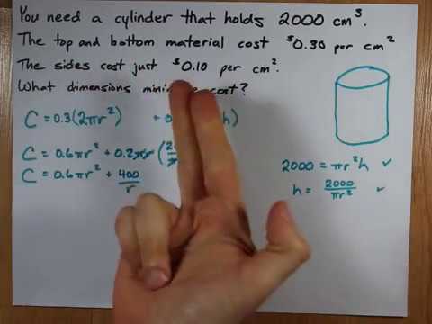 Optimization, Derivatives: Lowest Cost Cylinder - YouTube