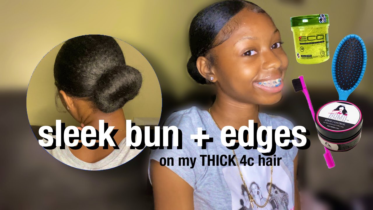 LOW MIDDLE PART SLICK BACK BUN ON 4C Hair + edges - YouTube