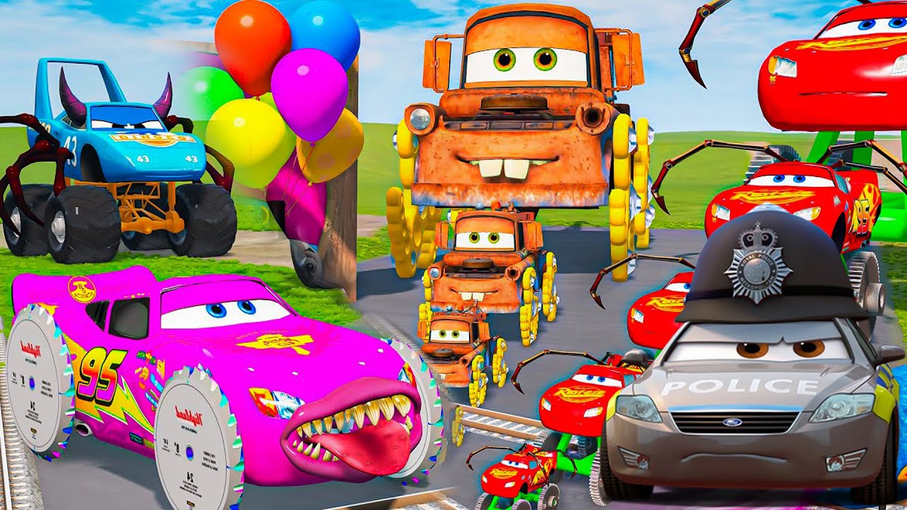 Big & Small: Mcqueen with Spinner Wheels vs Long Monster Truck Tow ...