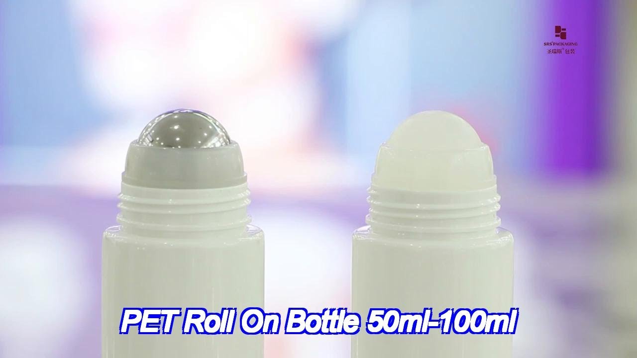 pet30-50ml white pet roll on bottle with screw cap and big steel roller ...