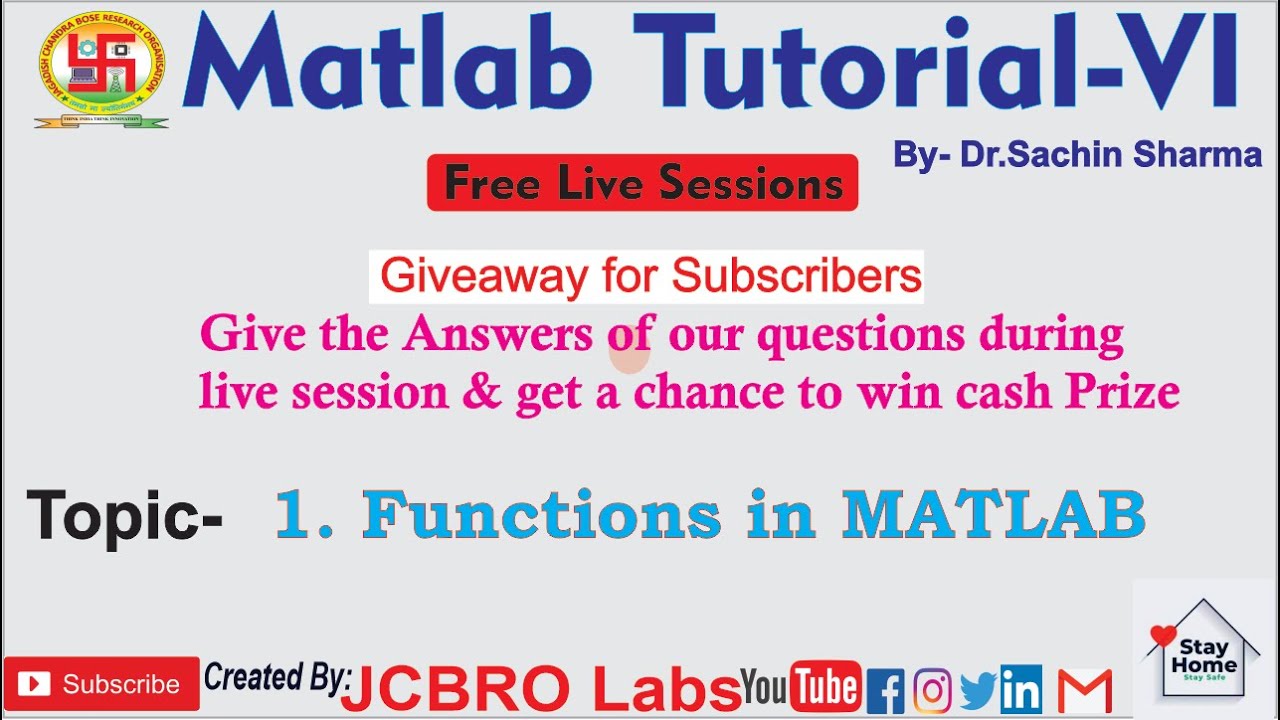 Live: MATLAB Tutorial (6) (Functions in MATLAB) - YouTube