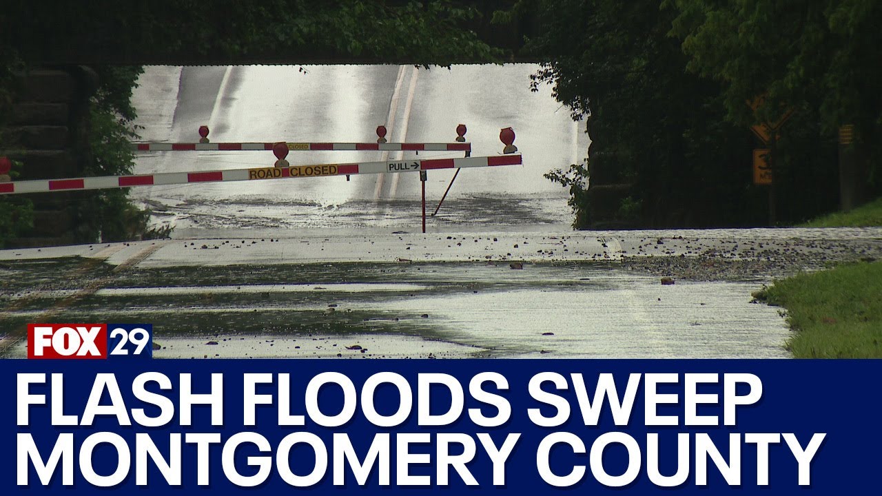 Montgomery County flash flooding submerges cars, closes roads - YouTube