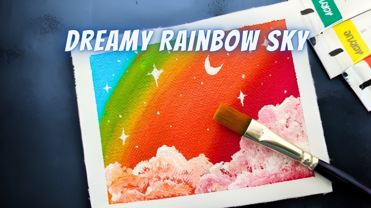 How to draw Easy Rainbow Sky 🌈 ☁️ with Acrylic painting | Simple ...