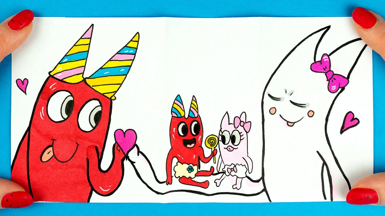 Drawing family BANBAN & BANBALEENA | Babies GARTEN OF BANBAN - YouTube