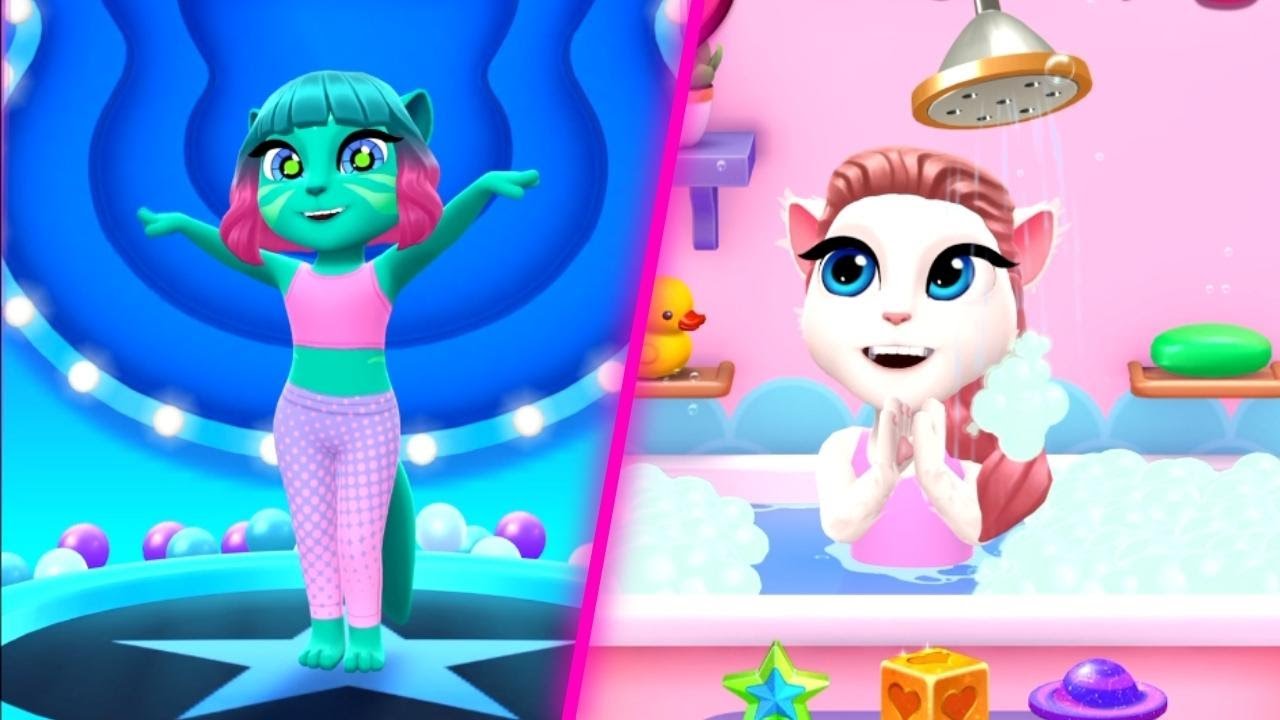 Talking Angela 2 Bath Time, Eating and Trampoline Fun - YouTube