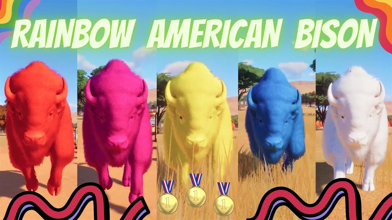 AMERICAN BISON SPEED RACES IN PLANET ZOO!!! RAINBOW COLORS-ANIMAL RACES ...