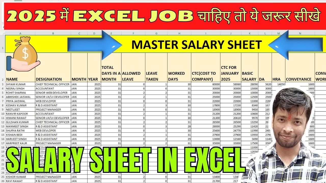 Master Salary Sheets in Excel: D.A, HRA, PF, ESI & Gross Salary ...