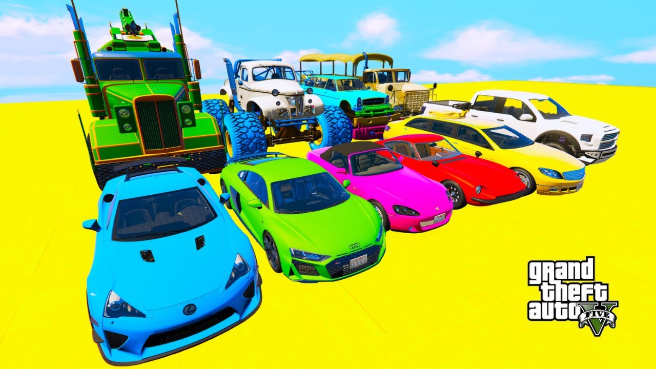 Lexus LFA vs Audi R8 vs Cars vs MEGA RAMP GTA 5 MODS - Spider-Man Jumps ...