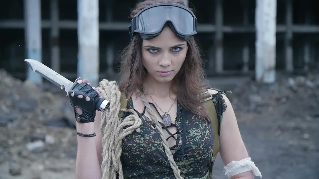 Girl With A Knife Stock Video - YouTube