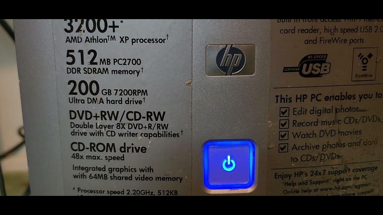 Booting up an 2004 HP PC - YouTube