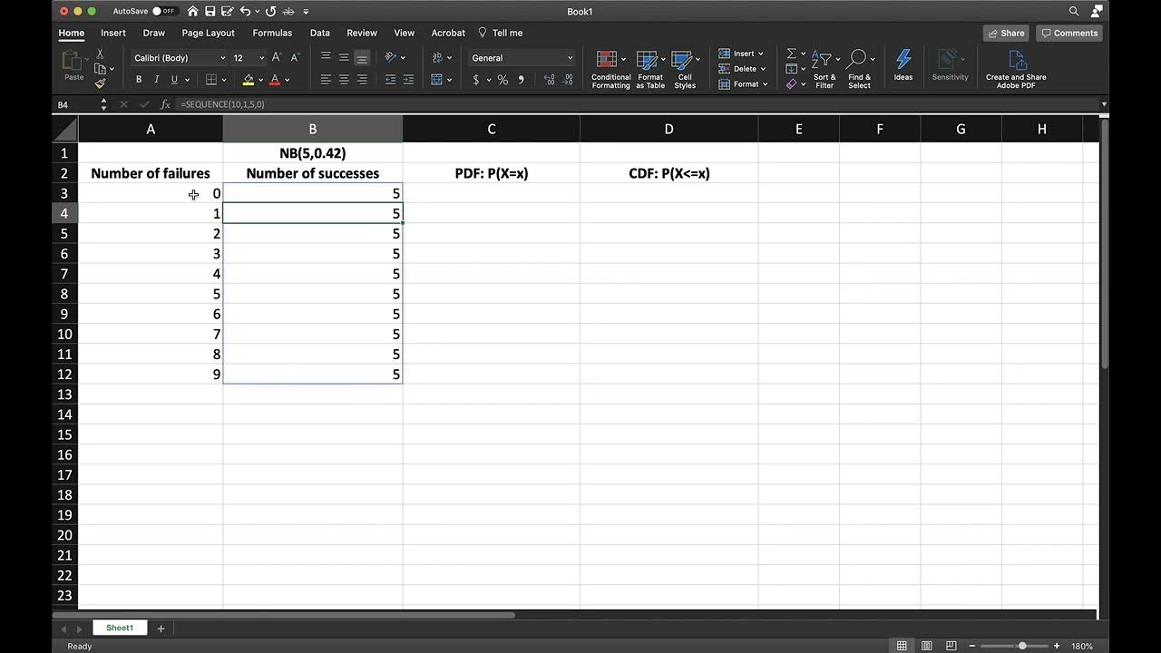 Generating Negative Binomial Probabilities in Excel - YouTube