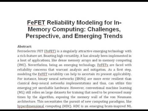 FeFET Reliability Modeling for In Memory Computing Challenges, Perspective, and Emerging Trends ...