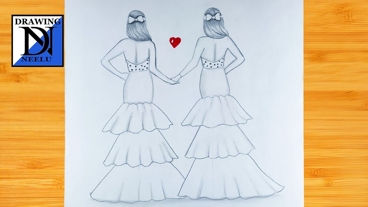 How to draw Girls Beautiful dress backside | Easy Beginners Pencil ...