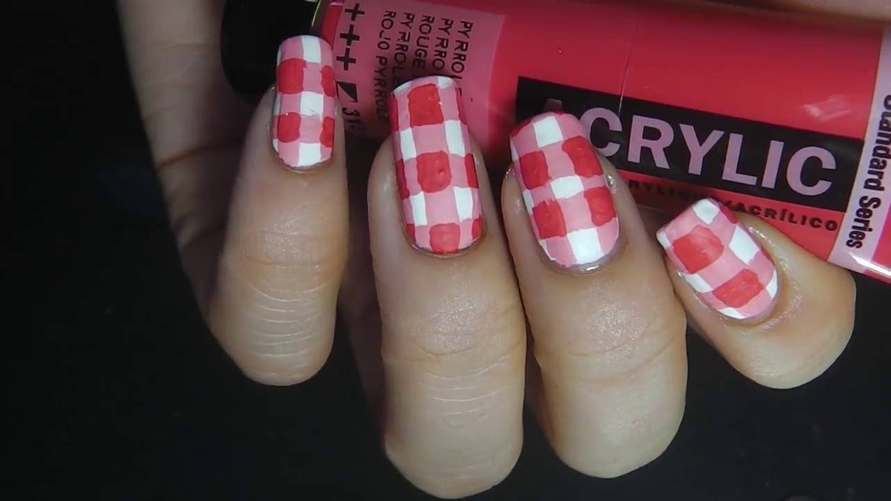 Gingham nail art tutorial - Stripes series #1 - YouTube