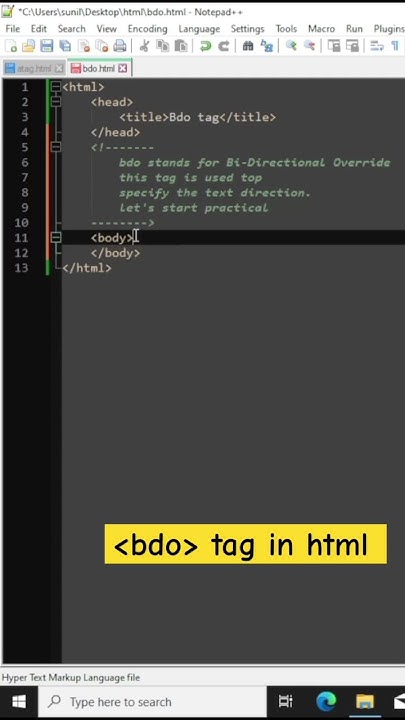 bdo tag in html. bdo tag. #coding #code #html #htmltags - YouTube