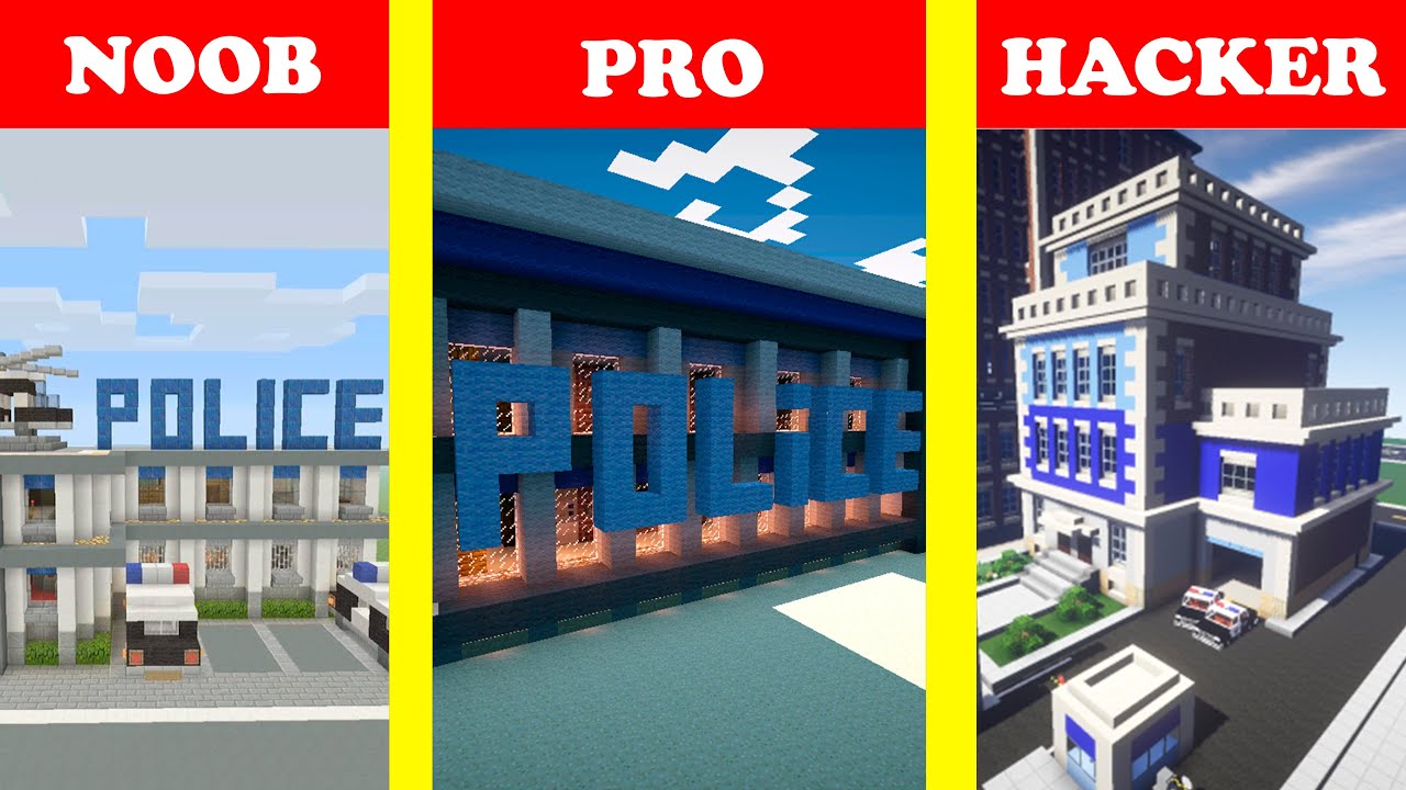 Minecraft POLICE STATION HOUSE BUILD CHALLENGE - NOOB vs PRO vs HACKER ...