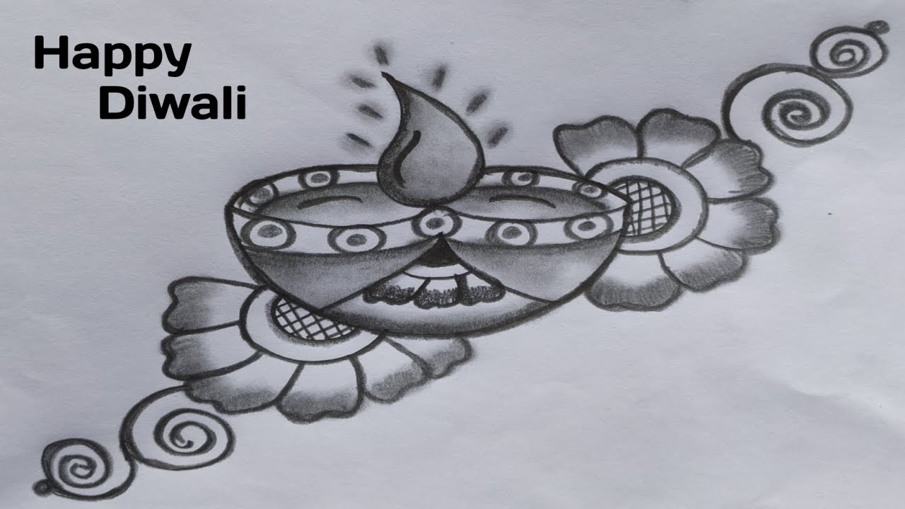 How to draw a beautiful Designer Diya | Diwali Diya drawing | Diwali ...