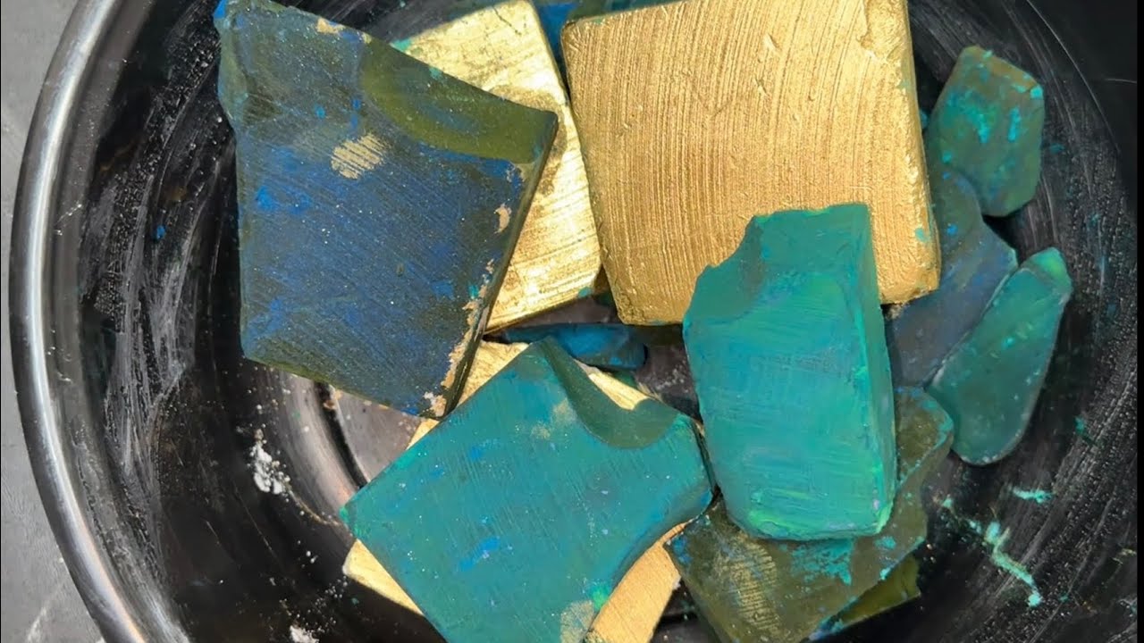 Bucket of dyed green chalk - YouTube