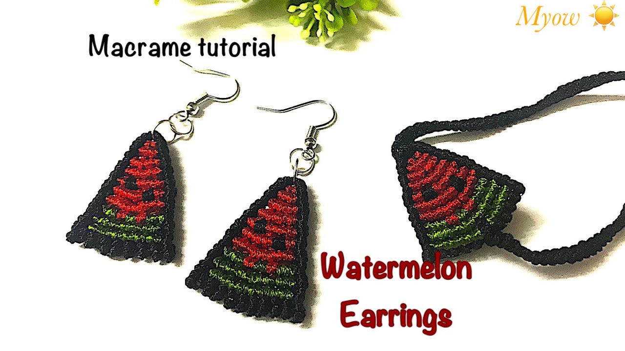 Diy macrame watermelon earrings/ bracelet - tutorial BT0001 - YouTube