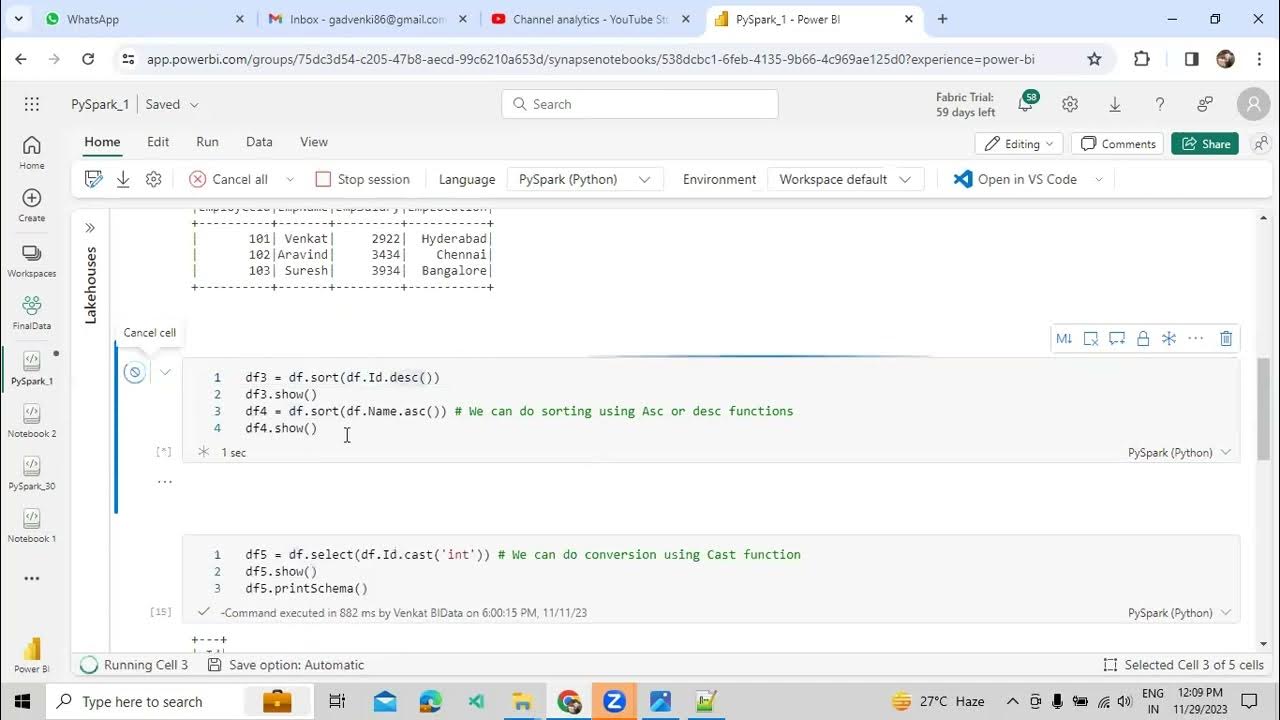 Understand about How to Sort the data in PySpark using Notebook - YouTube