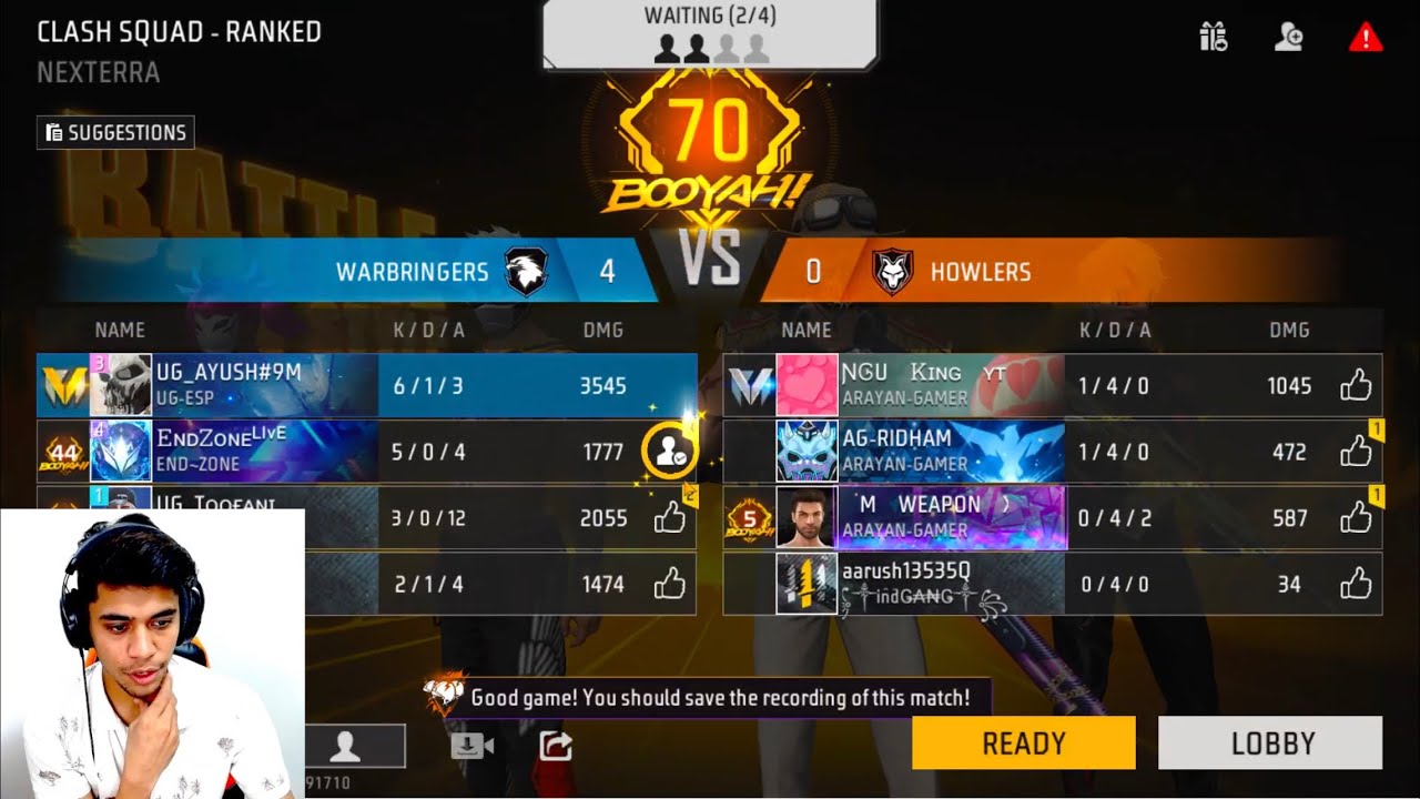 🔴[Live] Finally 70 Booyah Streak Done😈CS Top 1 Pushing😎With Global Squad - Free Fire Live ...