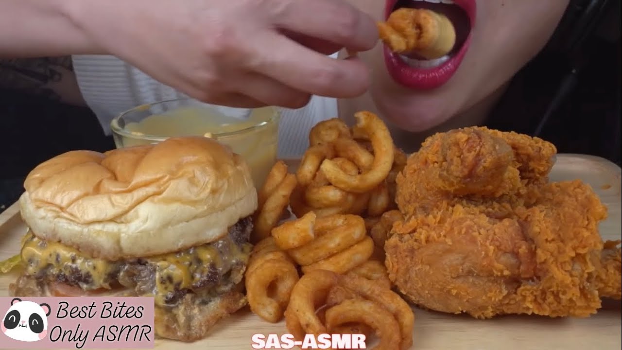 Best Bites Only ASMR | Cheesy Burger, Fried Chicken and Cheese Sauce ...