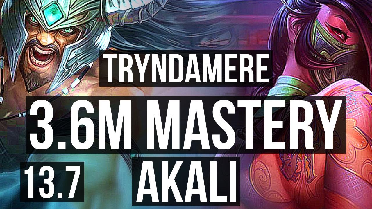 TRYNDAMERE vs AKALI (TOP) | 3.6M mastery, 8/1/4, Godlike, 300+ games ...