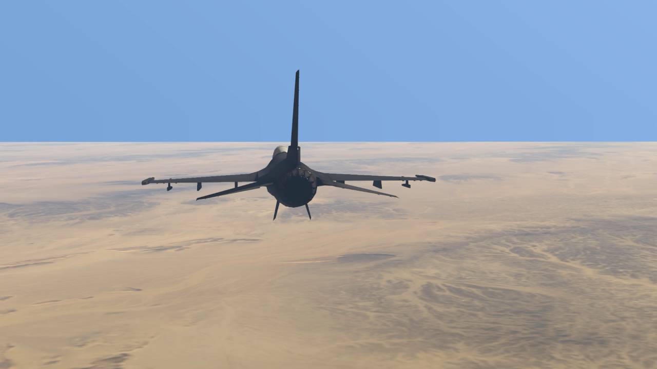 An animation of an F-16 flying above a desert - YouTube