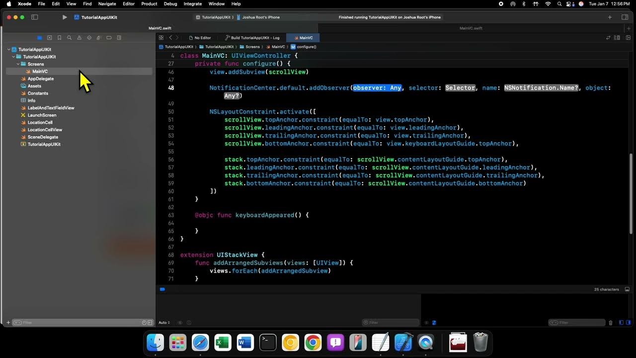 iOS Development with UIKit - 86 - Preventing a Text Field From Being Hidden Behind the Keyboard ...