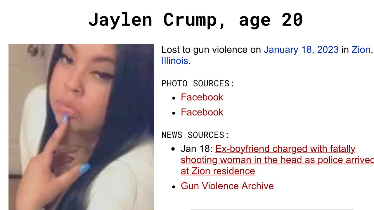 ZION, ILLINOIS JAN 18, 2023, JAYLEN CRUMP 20 EX-BF 28 FATALLY SHOT HER ...
