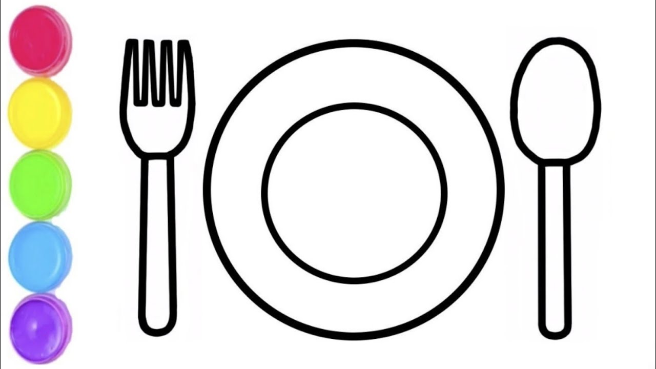 How To Draw A fork, A Plate and A Spoon For Kids #drawing - YouTube