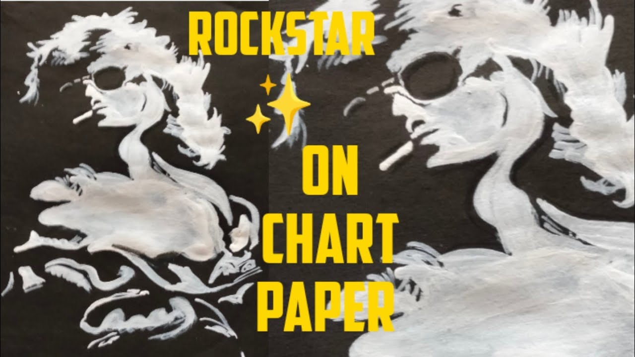 black and white rockstar drawing on chart paper. white charcoal art .# ...