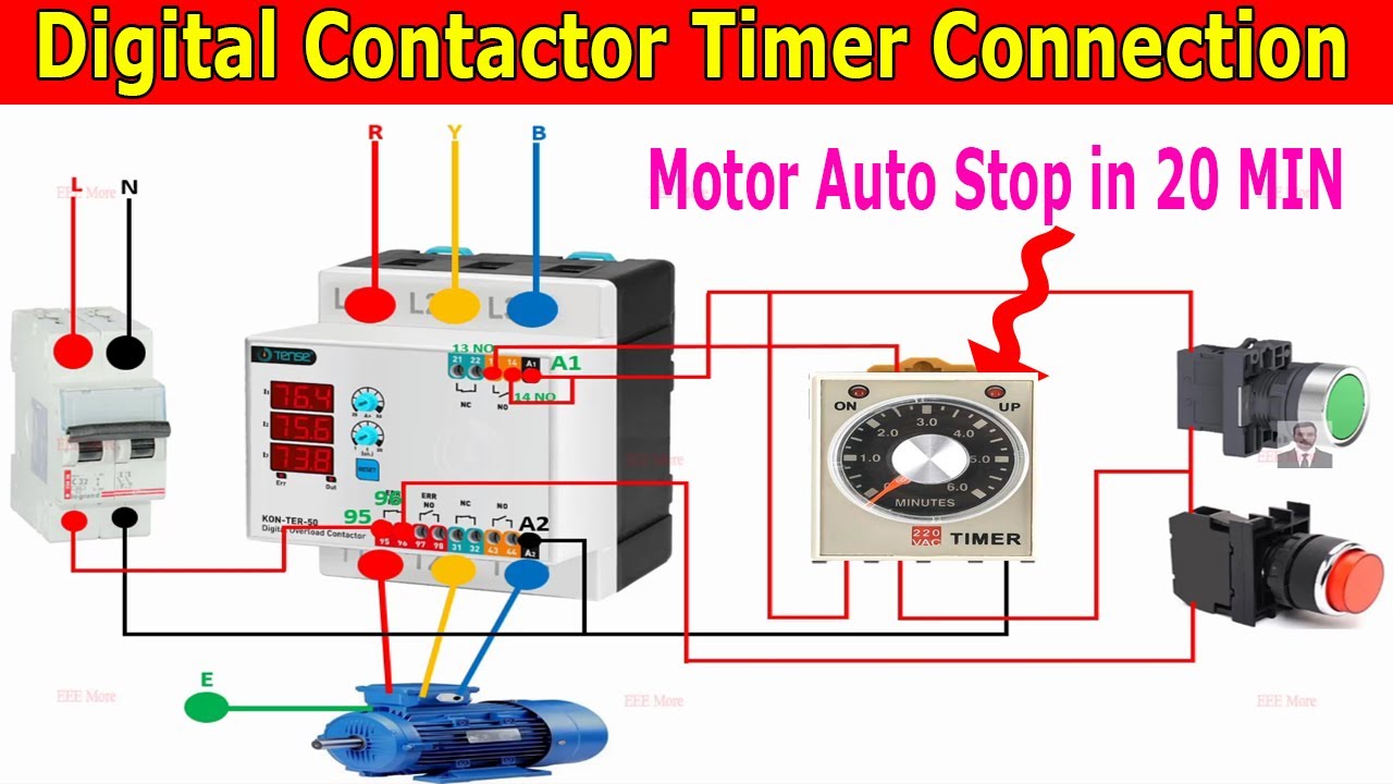 Digital Contactor Timer Connection | 3 Phase Motor Wiring Connection ...