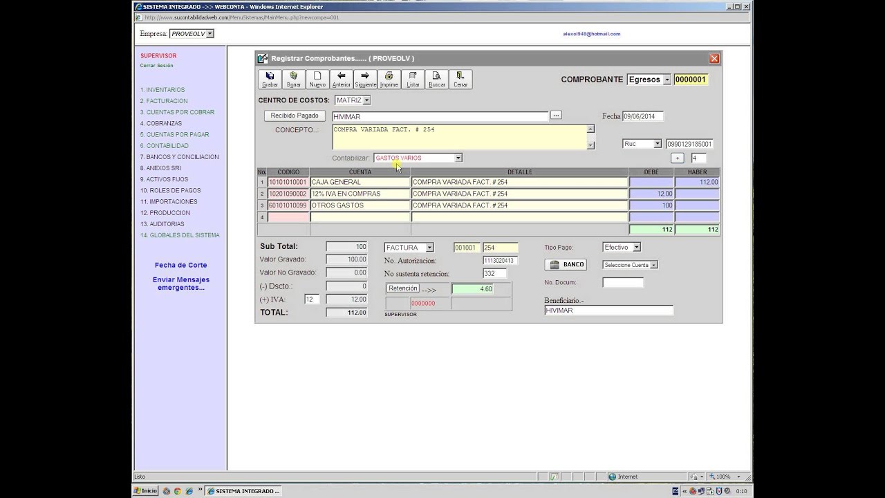 TUTORIAL DEL SISTEMA CONTABLE WEBCONTA "CONTABILIDAD" - YouTube
