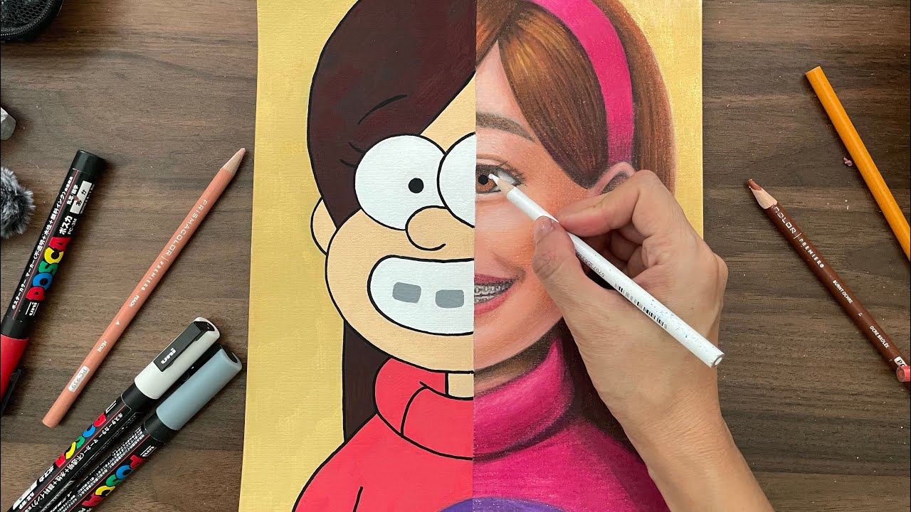 Drawing Mabel Pines from Gravity Falls with Posca markers! Original vs ...