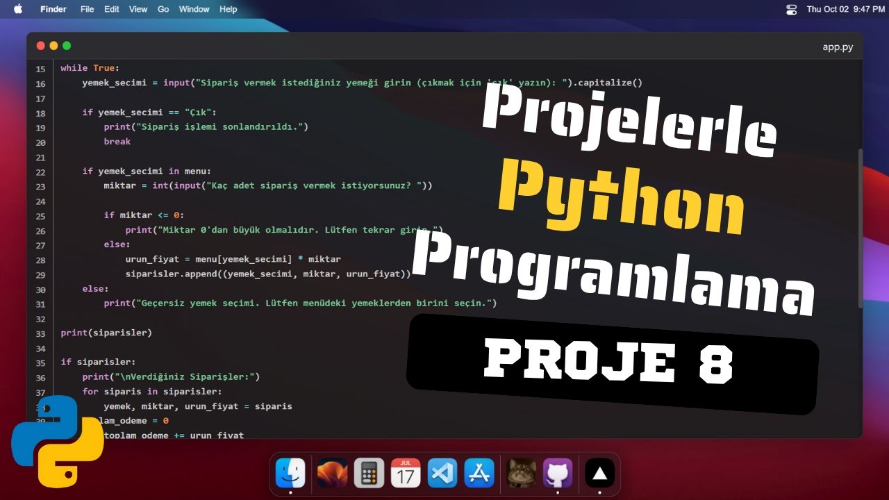 Projelerle Python Programlama | Proje 8 - Yemek Sipariş Uygulaması - YouTube