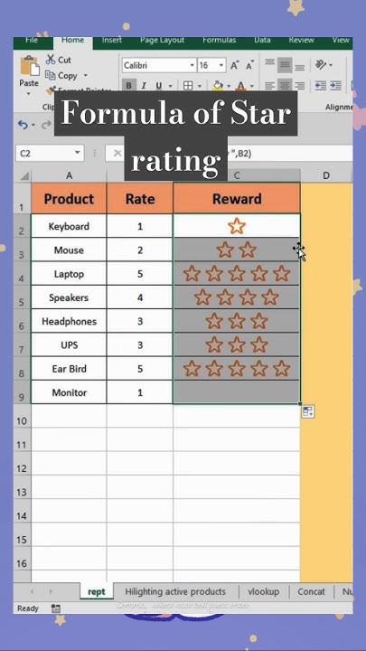 Formula to insert star rating #excel #exceltips #exceltricks - YouTube