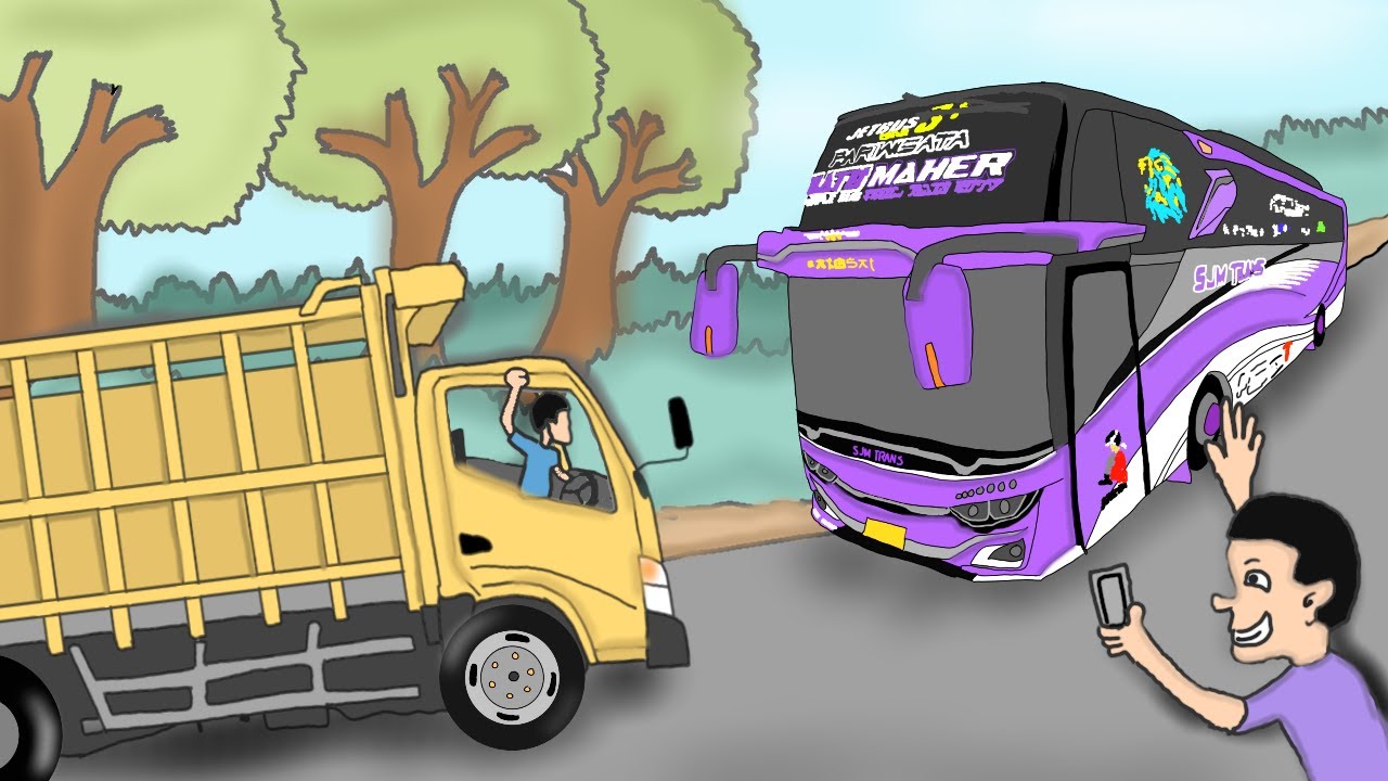 Truk oleng parah ~ truk oleng beneran joget vs Mobil bus besar di jalan ...