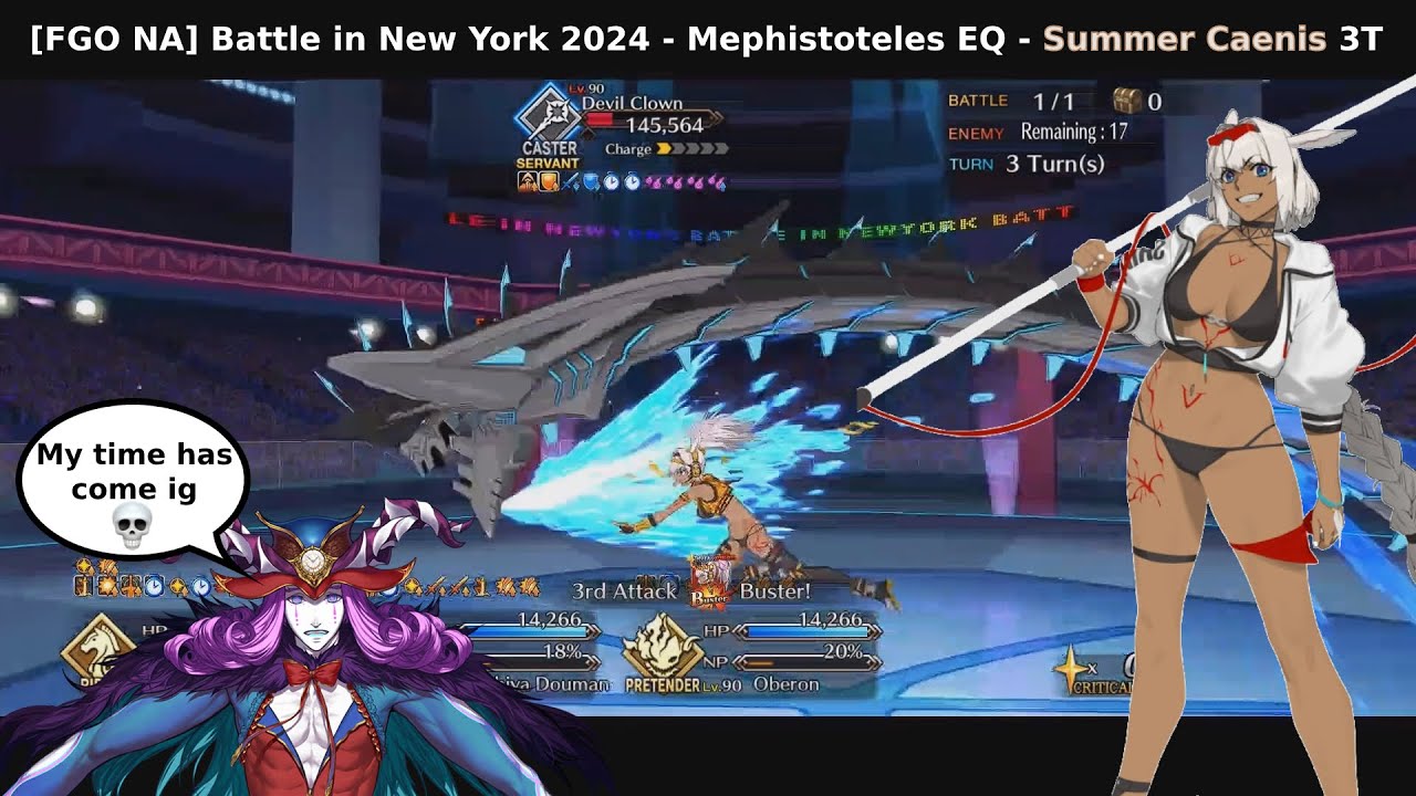 [FGO NA] Battle in New York 2024 - Mephistoteles Exhibition Quest - Summer Caenis 3T - YouTube