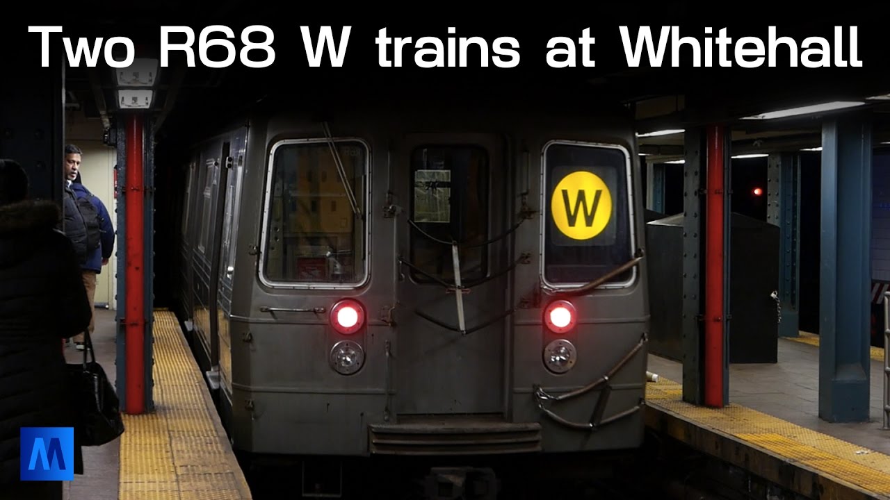 Subway Short: Two R68 W trains at Whitehall St - YouTube
