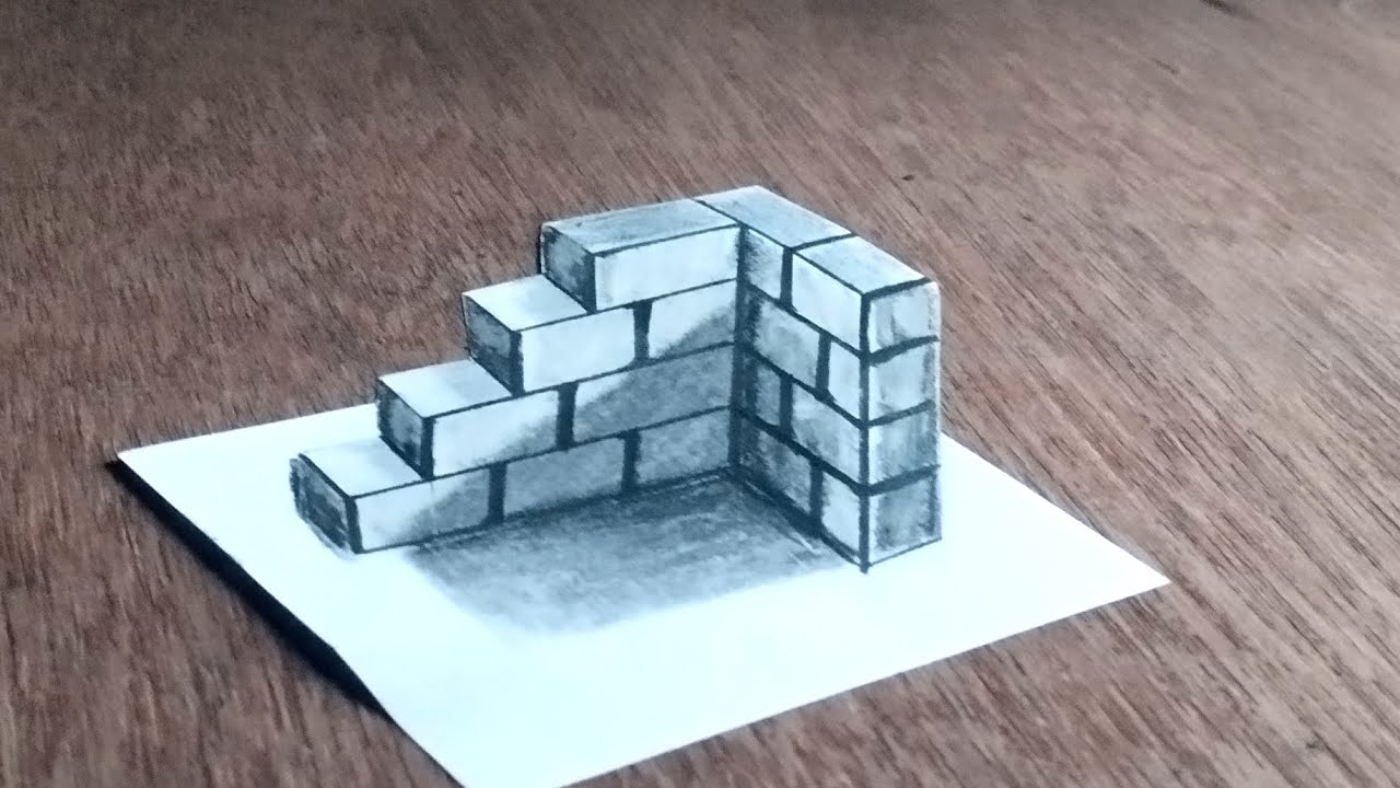how to draw a simple 3D drawing Wall, just use simple pencils . - YouTube