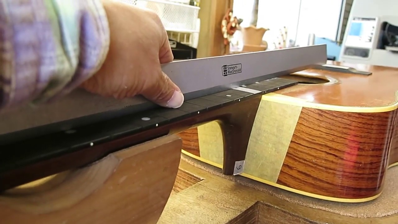 Checking neck angle and straightness for neck resetting on Martin D-28 ...