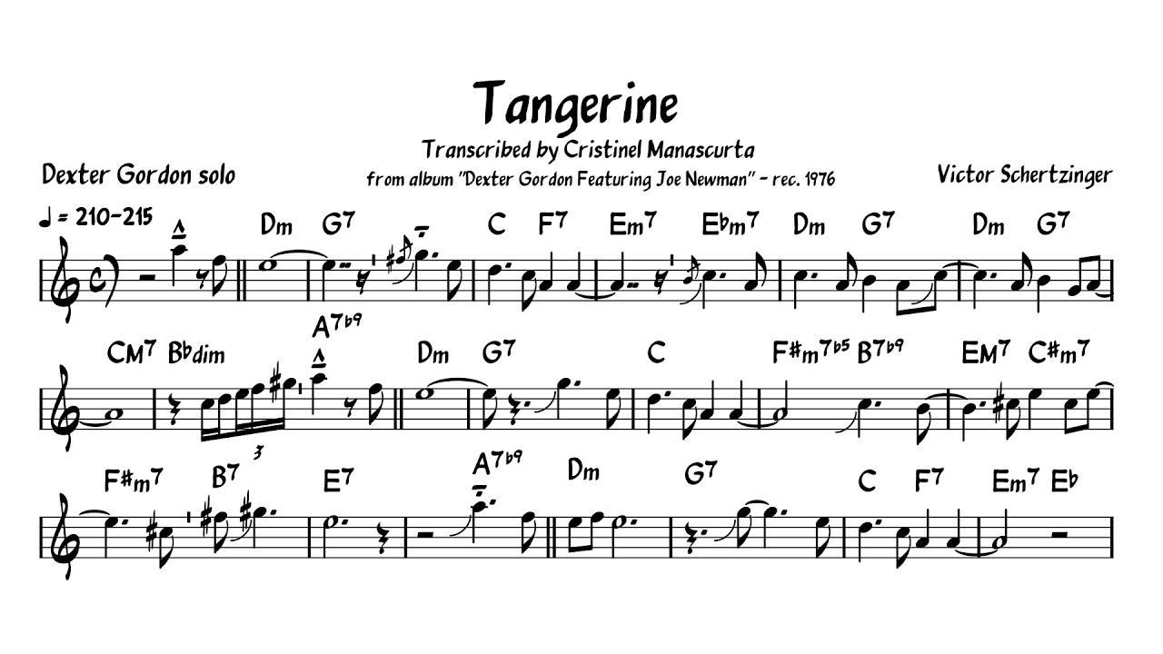 Dexter Gordon - Tangerine (transcription) - YouTube