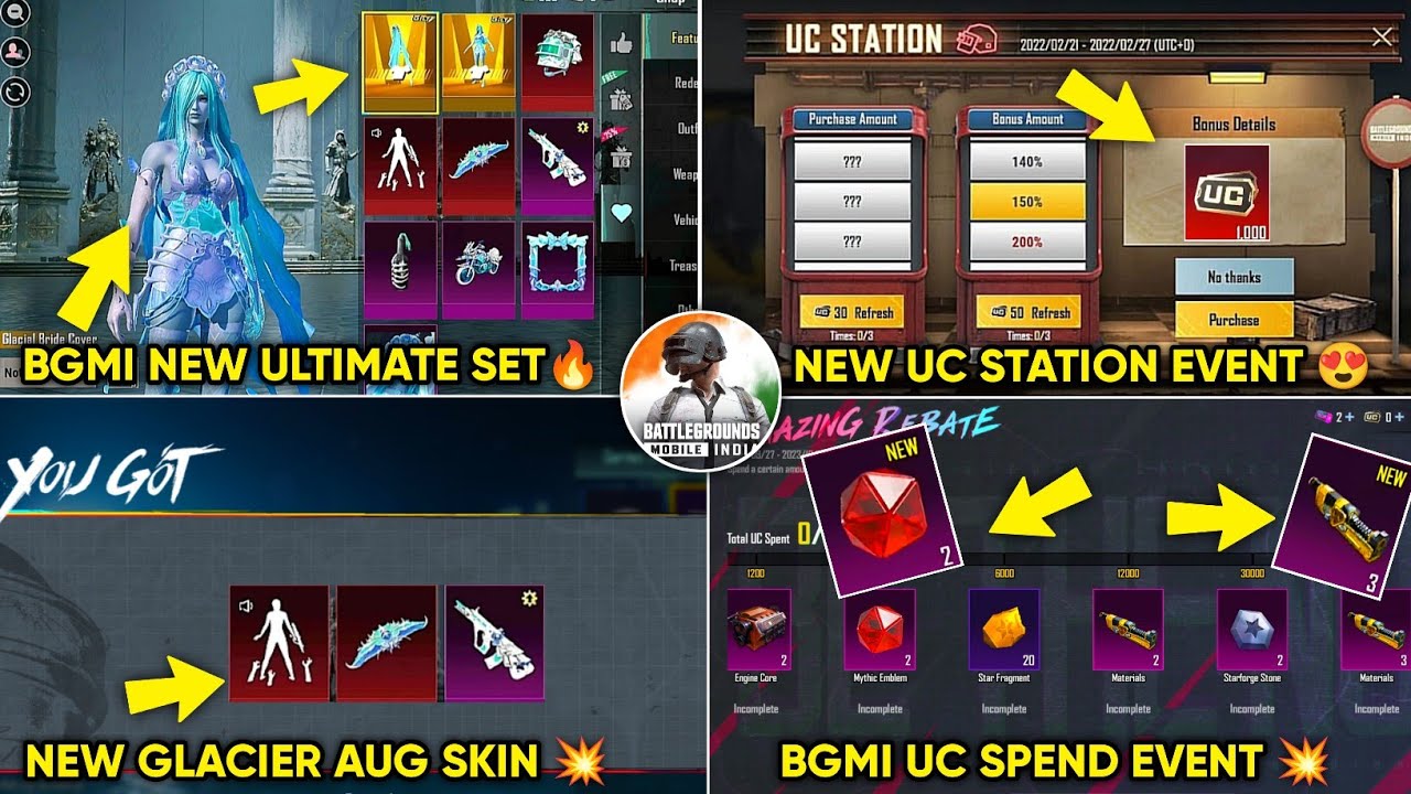 🤩BGMI NEW GLACIER OUTFIT & GUN SKIN COMING | BGMI UC STATION EVENT💥 ...