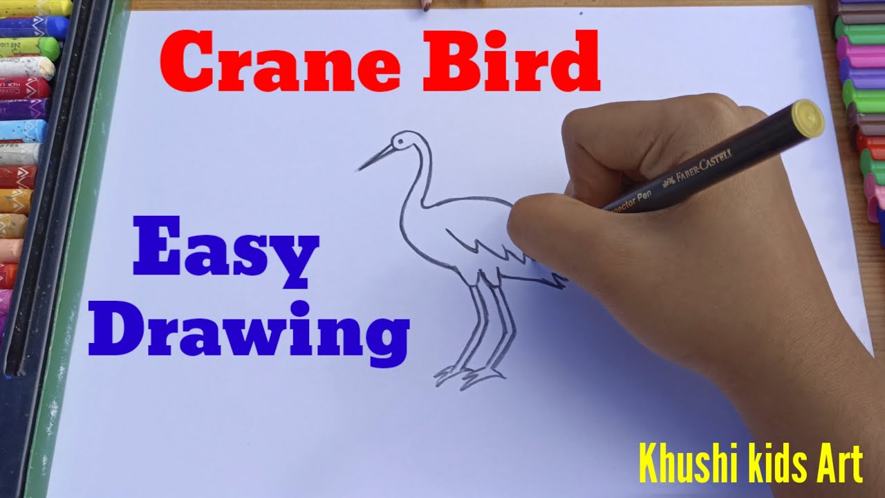 Crane bird drawing | How to draw crane bird step by step | Crane bird ...