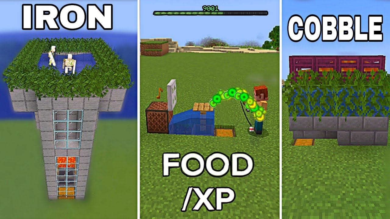 3 Easy Starter Farms For Minecraft Survival World (Iron /Xp/Food) #1 ...